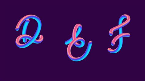 그라데이션 레터링 홀로그램 3d입니다 편지d E F로 설정 하는 폰트입니다 활기찬 그라데이션 모양입니다 액체 색 경로입니다 타이 포 그래피 벡터 일러스트입니다 번 득 임