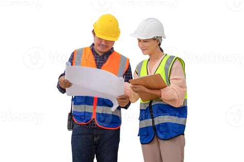 Female Engineer And Foreman Worker Checking Project At Building Site Engineer And Builders In