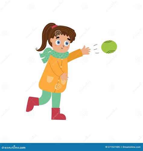 Cute Girl Throwing A Ball Outdoor Baseball Activity Stock Vector