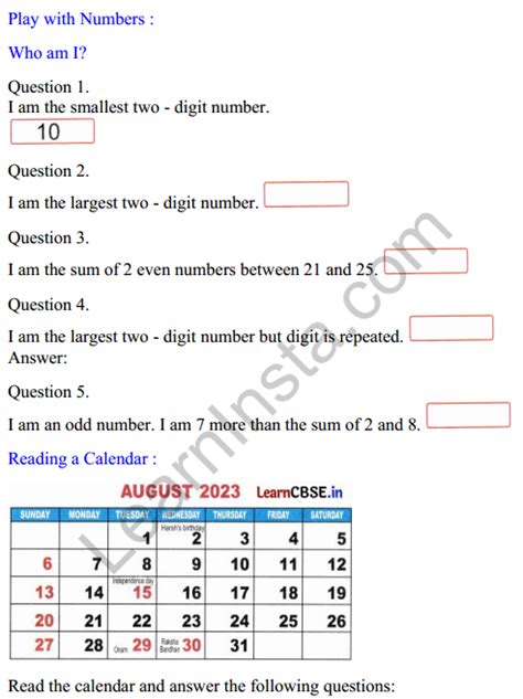 A Day At The Beach Class 2 Worksheet With Answers Maths Chapter 1