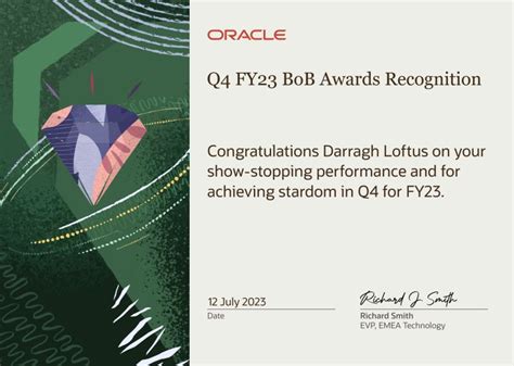 Delighted To Be Recognised By Oracle Executive Vice President Richard… Darragh Loftus Mbs Bbs