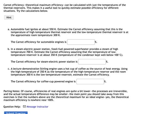 Solved Carnot Efficiency Theoretical Maximum Efficiency Can