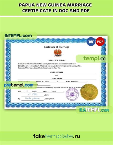 Papua New Guinea Marriage Certificate Pdf And Word Download Template