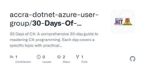 Github Accra Dotnet Azure User Group30 Days Of Csharp 30 Days Of C A Comprehensive 30 Day