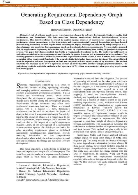 Pdf Generating Requirement Dependency Graph Based On Class Dependency Daniel Siahaan