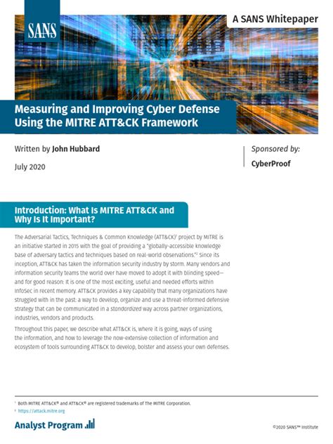 Measuring And Improving Cyber Defense Using Mitre Attaandck Framework 202x Cyberproof 18pg