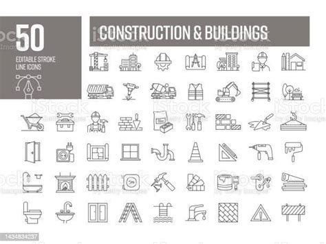 건설 라인 아이콘 편집 가능한 스트로크 벡터 아이콘 컬렉션 아이콘에 대한 스톡 벡터 아트 및 기타 이미지 아이콘 건설 산업