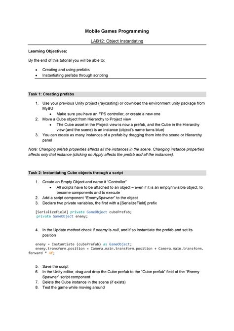 Mgp Lab12 Object Instantiating Mobile Games Programming Lab12