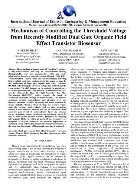 Organic Field Effect Transistor Pdf Chemistry Science