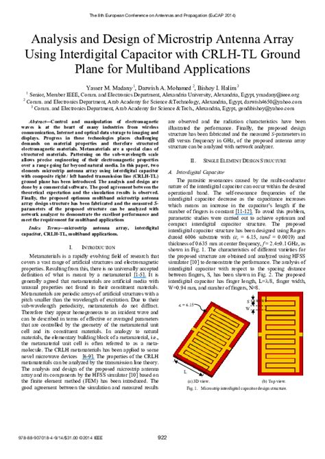 Pdf Analysis And Design Of Microstrip Antenna Array Using Interdigital Capacitor With Crlh Tl