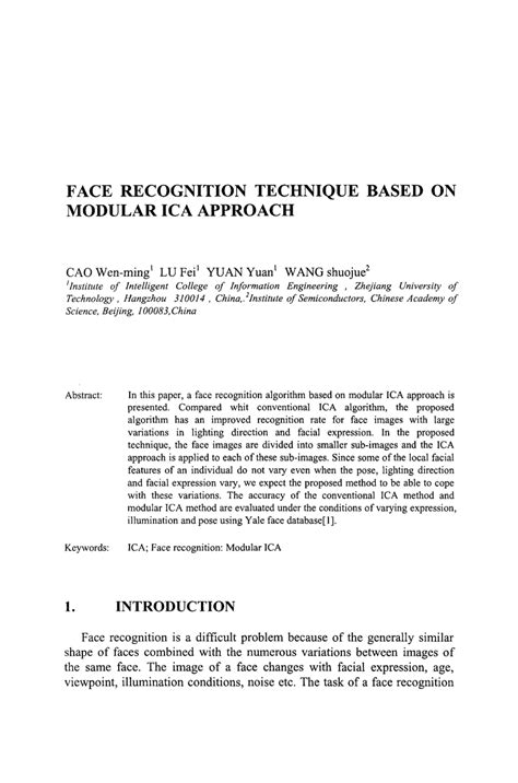 Pdf Face Recognition Technique Based On Modular Ica Approach