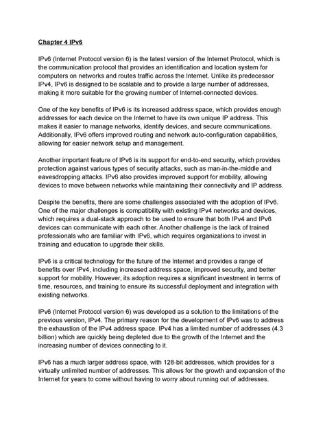 Chapter 4 IPv6 Chapter 4 IPv IPv6 Internet Protocol Version 6 Is The Latest Version Of The