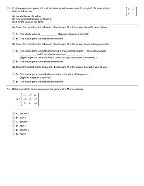 Solved For The Given Matrix Game If It Is Strictly Chegg Com
