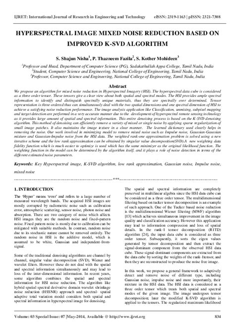 Pdf Hyperspectral Image Mixed Noise Reduction Based On Improved K Svd Algorithm
