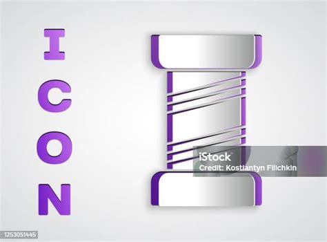 회색 배경에 격리된 스풀 아이콘의 바느질 스레드를 용지 잘라냅니다 원사 스풀 스레드 보빈 종이 아트 스타일 벡터 일러스트레이션 3차원 형태에 대한 스톡 벡터 아트 및 기타