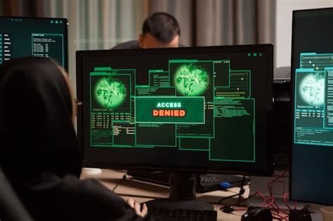 Premium Photo Back View Of Female Hacker Get Access Denied While Trying To Break A Firewall