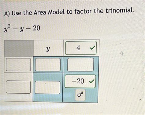 Solved A Use The Area Model To Factor The Trinomial Y 2 Y 20 [math]