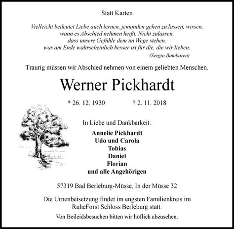 Traueranzeigen Von Werner Pickhardt Trauer In Nrwde