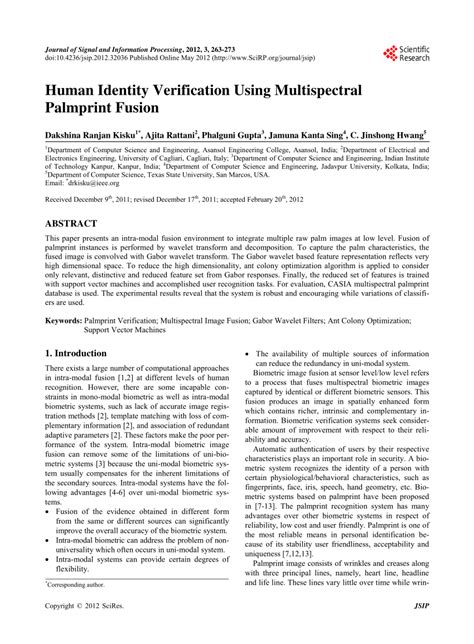 Pdf Human Identity Verification Using Multispectral Palmprint Fusion
