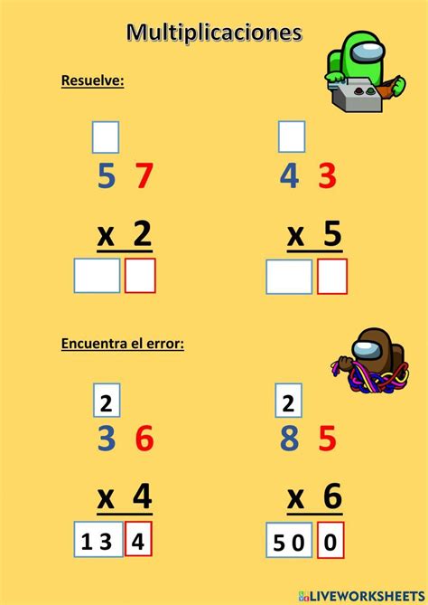 Multiplicaciones De Una Cifra Exercise For 2do 3ro Live Worksheets