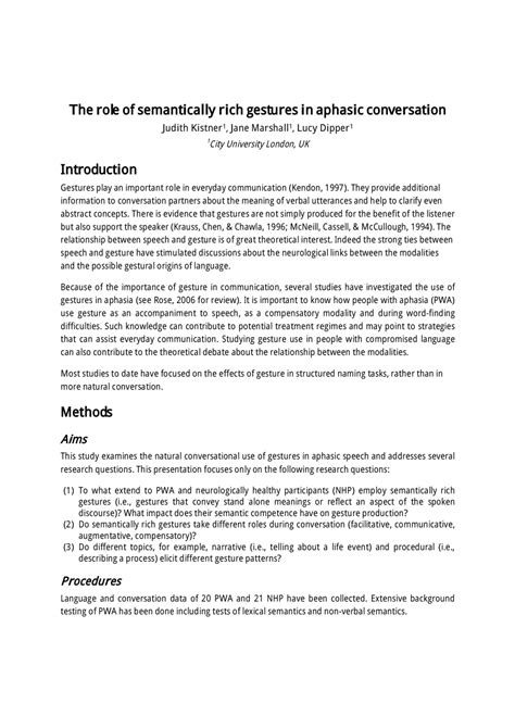 pdf the use of semantically rich gestures in aphasic conversation