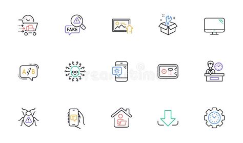 Work Home Computer And Ab Testing Line Icons For Website Printing For Design Vector Stock