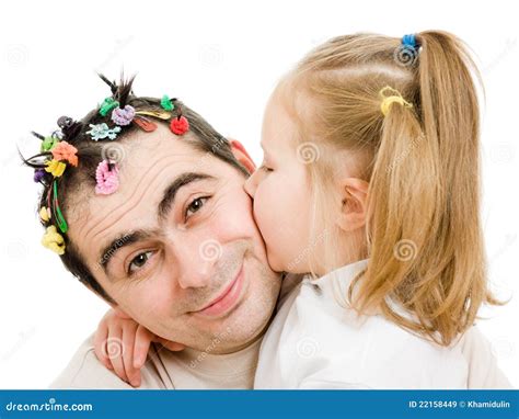 Daughter Kissing Her Father Stock Image Image Of Caucasian