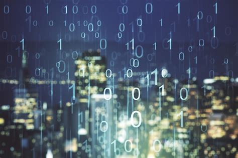 Premium Photo Abstract Virtual Binary Code Hologram On Blurry