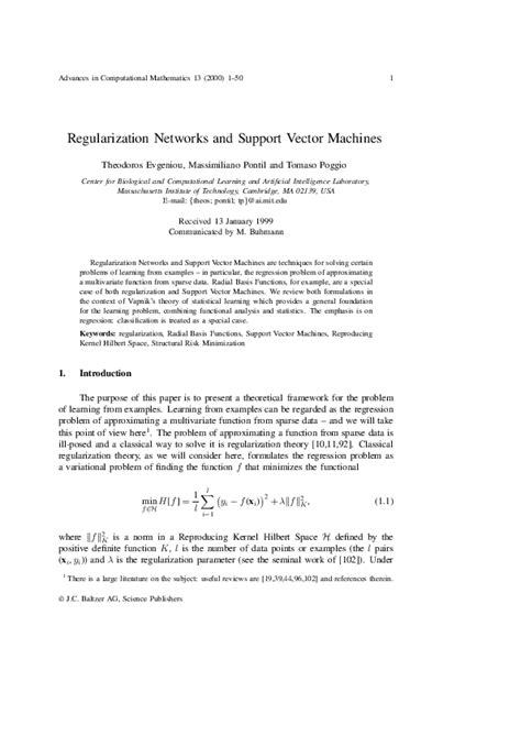 Pdf Regularization Networks And Support Vector Machines