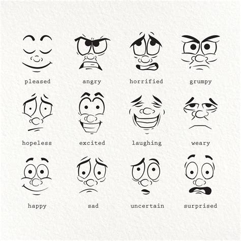 Facial Expressions 12 Various Cartoon Style Facial Etsy