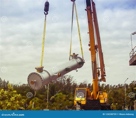 Crane Lifting Equipment For Installation In Chemical Plant Stock Image