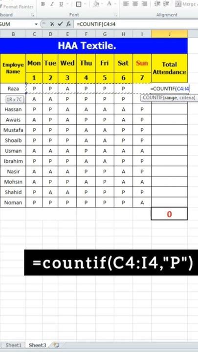 attendance countif formula ms excel exceltech formula1