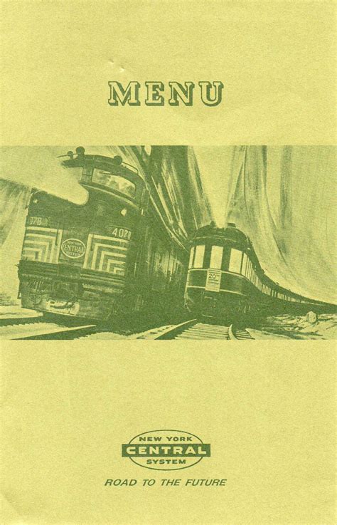 New York Central Rr Nycrr Dining Car Menu Dinner Antique Price Guide