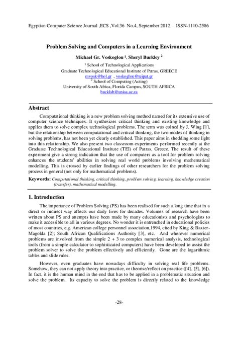 Pdf Problem Solving And Computational Thinking In A Learning Environment