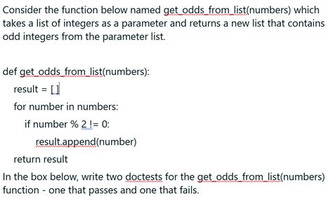 Solved Consider The Function Below Named Get Odds From