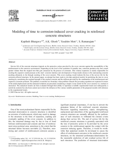 Pdf Modeling Of Time To Corrosion Induced Cover Cracking In Reinforced Concrete Structures