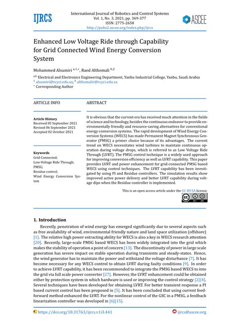 Pdf Enhanced Low Voltage Ride Through Capability For Grid Connected Wind Energy Conversion System