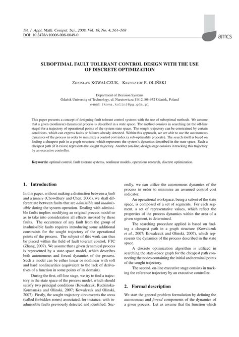 Pdf Suboptimal Fault Tolerant Control Design With The Use Of Discrete
