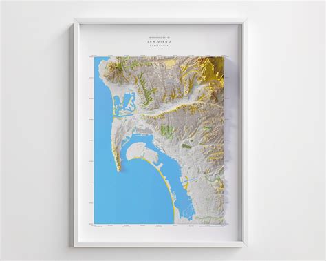 San Diego Topographic Map Print 3d Shaded Relief California Cityscape
