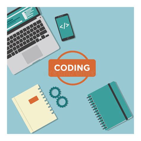 Coding Workspace With Laptop Smartphone Notebooks And Gears Flat Design