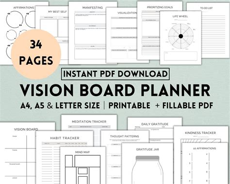 Vision Board Planner Printable Template Future Planner Manifestation Journal Book Mental