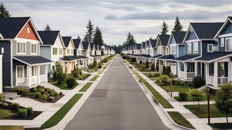 Premium Photo Suburb Neighborhood With Rows Of Identical Houses Without Cars Or People Ai