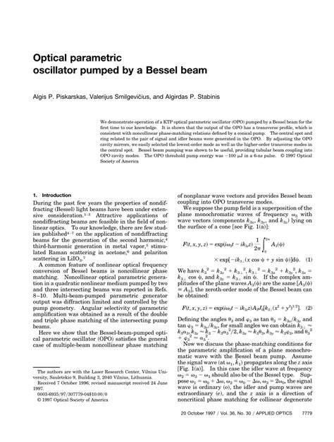 Pdf Optical Parametric Oscillator Pumped By A Bessel Beam