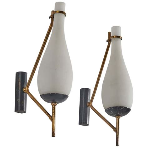 Italian Designer Wall Lights Brass Frosted Glass Italy 1940s For Sale At 1stdibs