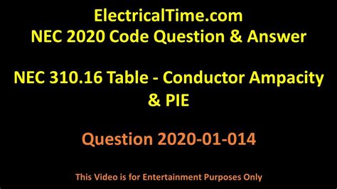 Nec 2020 01 014 Nec 310 16 Table Conductor Ampacity And Pie Youtube