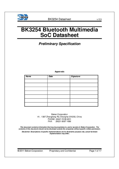 Beken Corporation Device Database