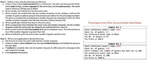 Solved C Part 1 Define A Class With The Following