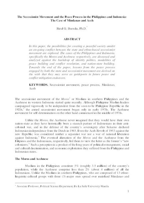 The Secessionist Movement And The Peace Process In The Philippines And