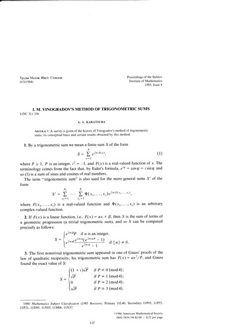 Pdf I M Vinogradovs Method Of Trigonometric Sums