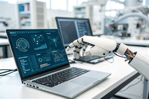 Ai Technology Robot Hand Interfacing With Computer For Smart Solutions Stock Illustration